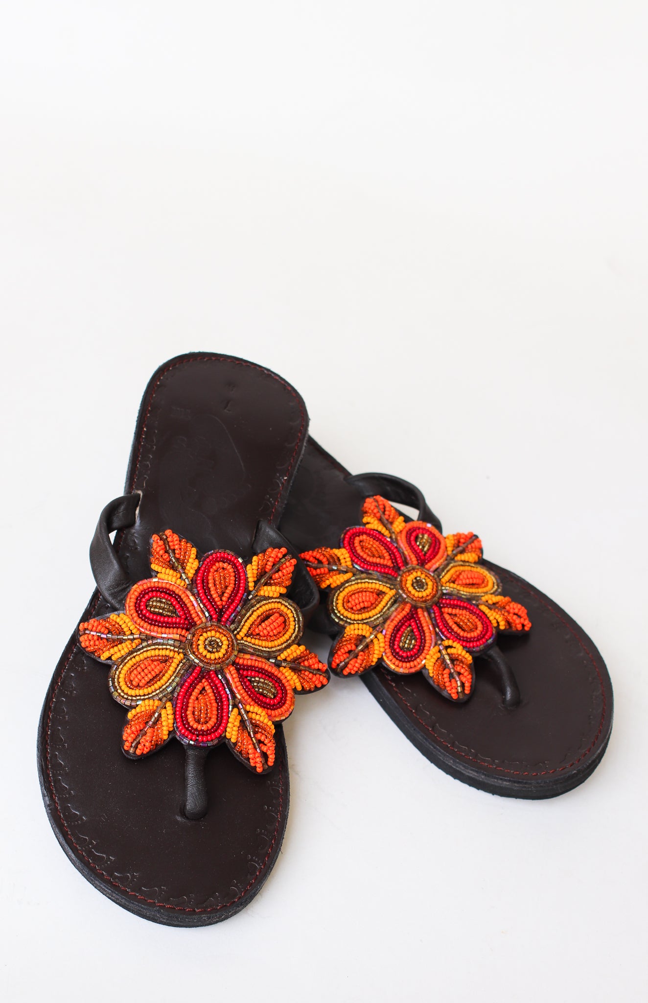 Hand Beaded Flip Flops, Fire – Handspun Hope